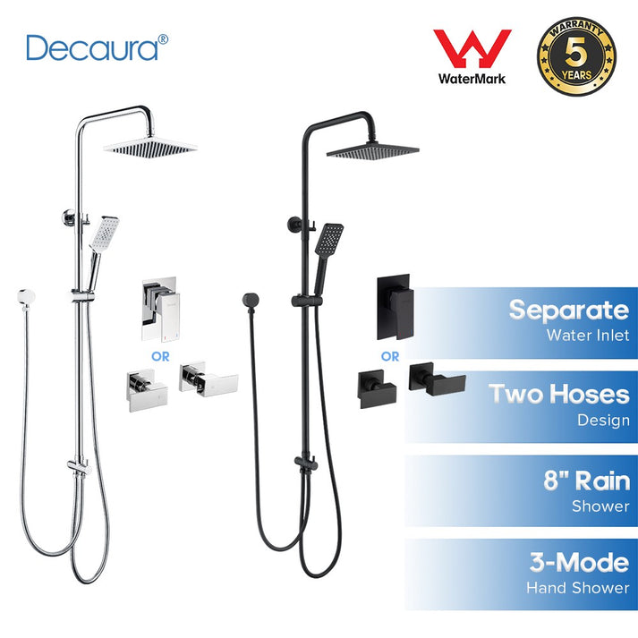 Decaura Square Shower Head Set Black/Chrome Separate Water Inlet Wall ...