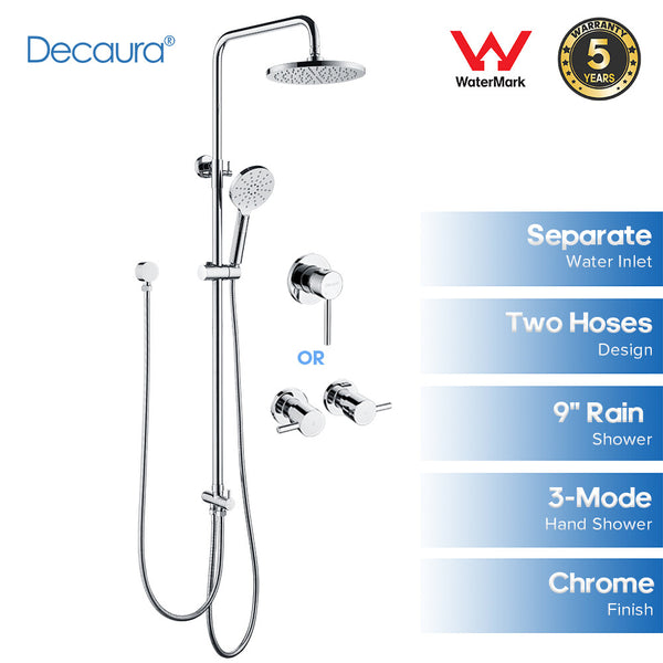 Decaura 9" Rain Shower Head Set Separate Water Inlet Elbow Sliding Mix ...